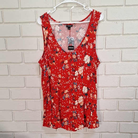torrid | Tops | Torrid Red Floral Button Down Tank Top Size 2 Nwt ...